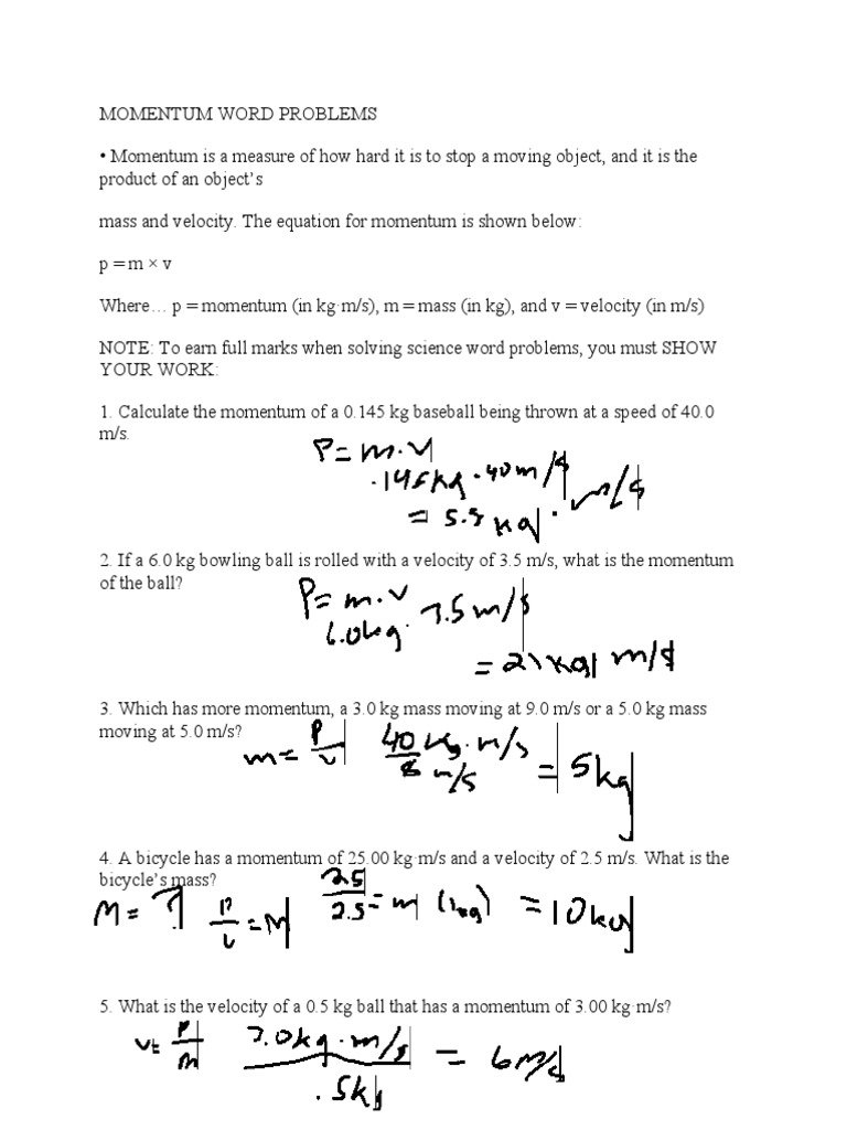 Momentum Word Problems | PDF