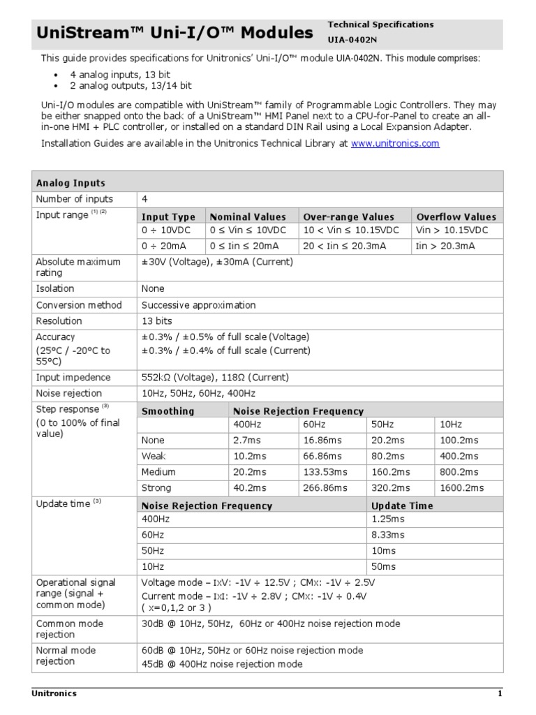 Unistream™ Uni-I/O™ Modules: Analog Inputs | Download Free PDF ...