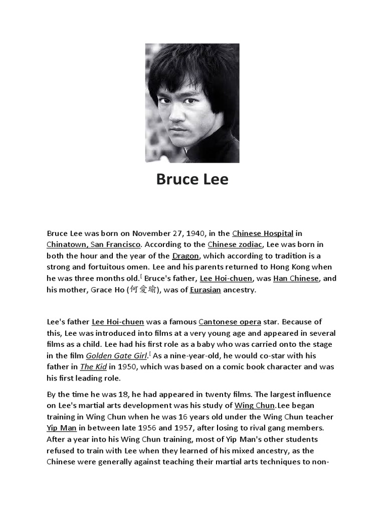 Bruce Lee Biography | PDF | Bruce Lee | Jeet Kune Do