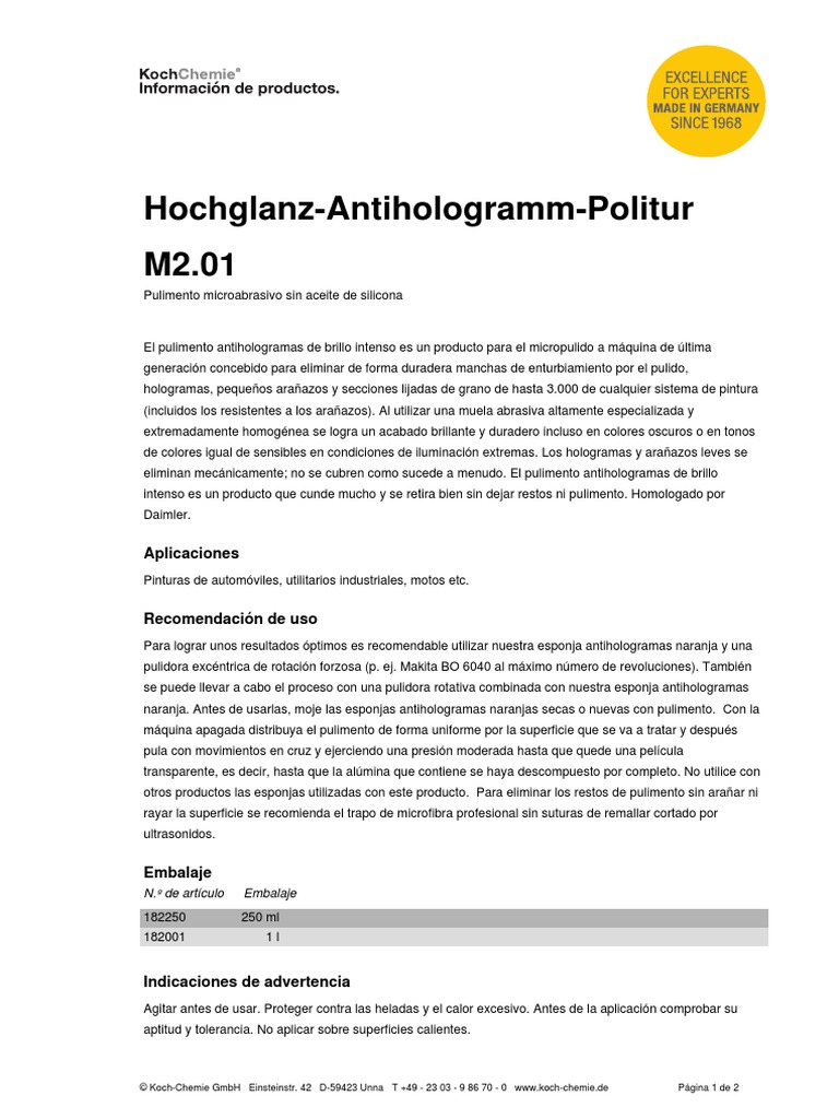 Hochglanz-Antihologramm-Politur M201 Es | PDF | Naturaleza