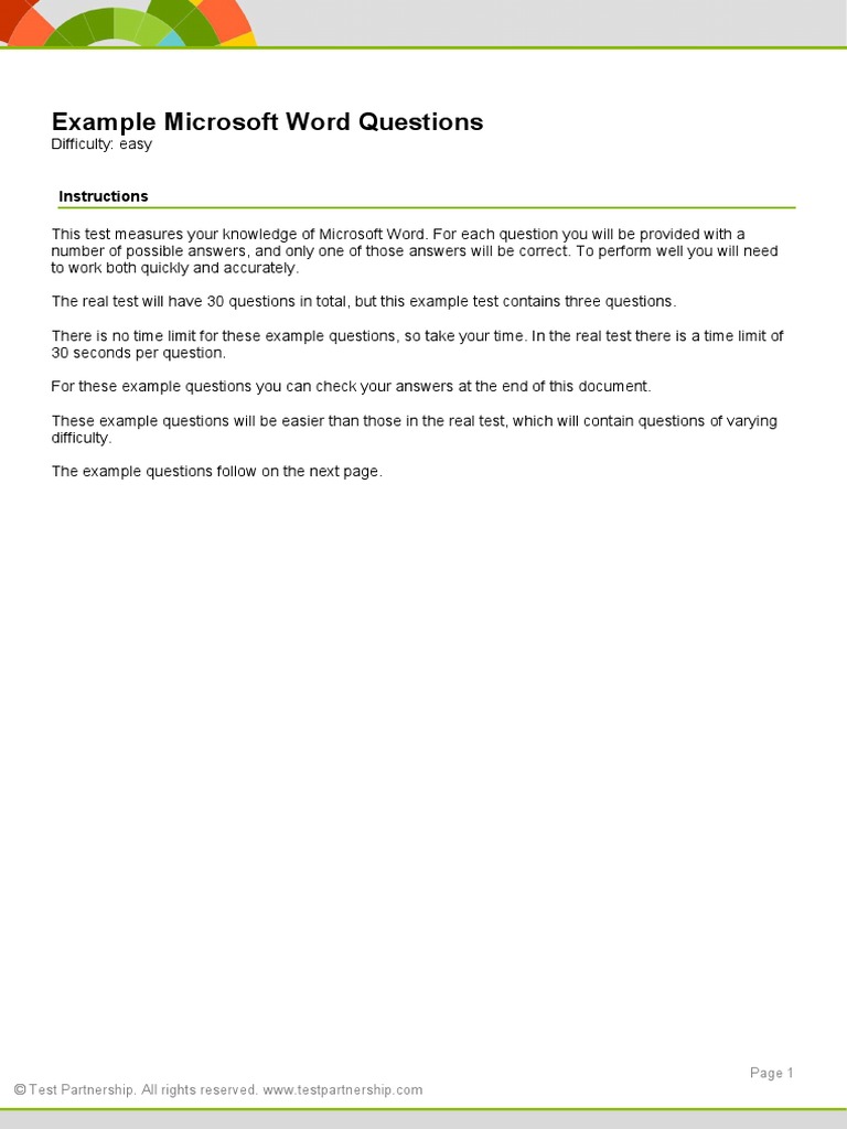 Example Questions Word | Download Free PDF | Microsoft Word | Hyperlink