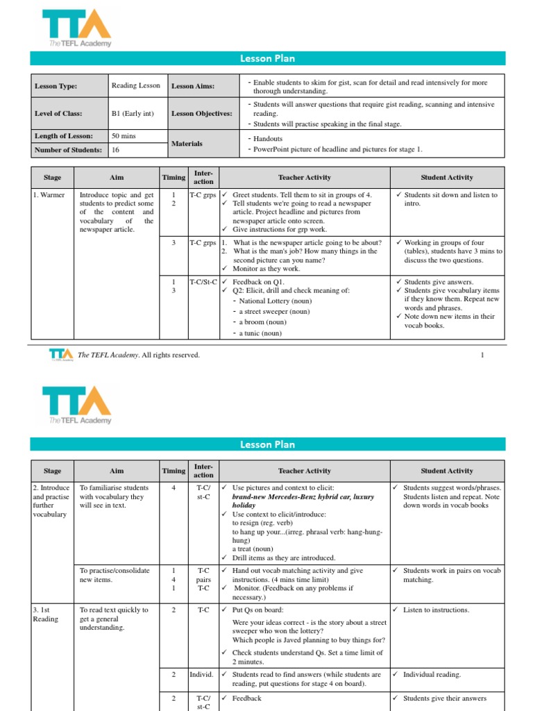 Unit 5 - Full Reading Lesson Plan-July2020 | PDF | Vocabulary | Lesson Plan