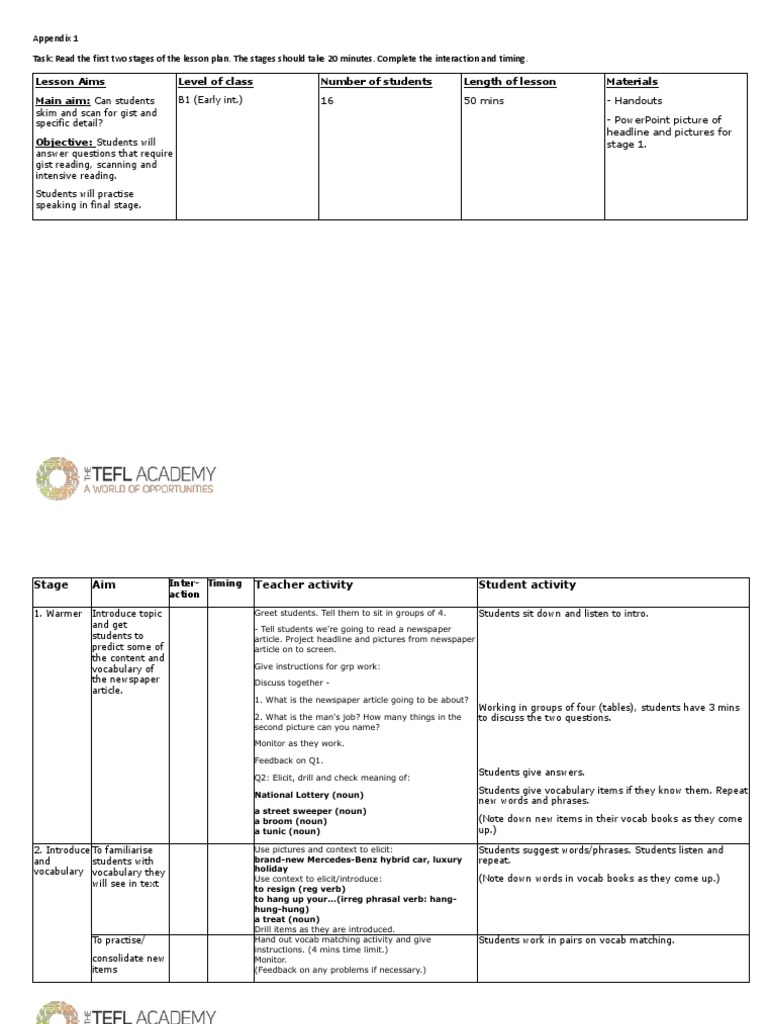 Unit 5 Lesson Plan - Timings and Interactions | PDF | Vocabulary ...