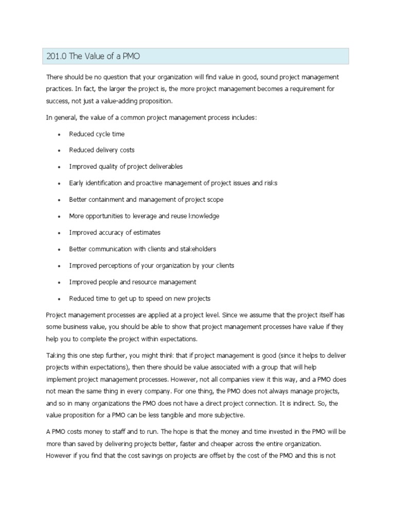 201.0 The Value of A PMO | PDF | Project Management | Cognition