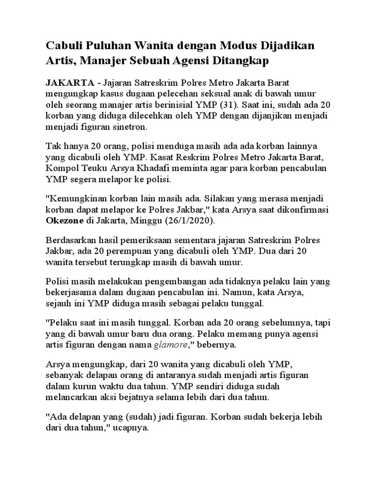 Kasus Pencabulan Artis di Jakarta | PDF