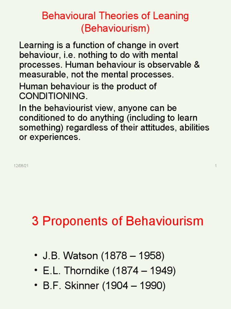 Behavior Theories of Learning | PDF | Classical Conditioning | Theory ...
