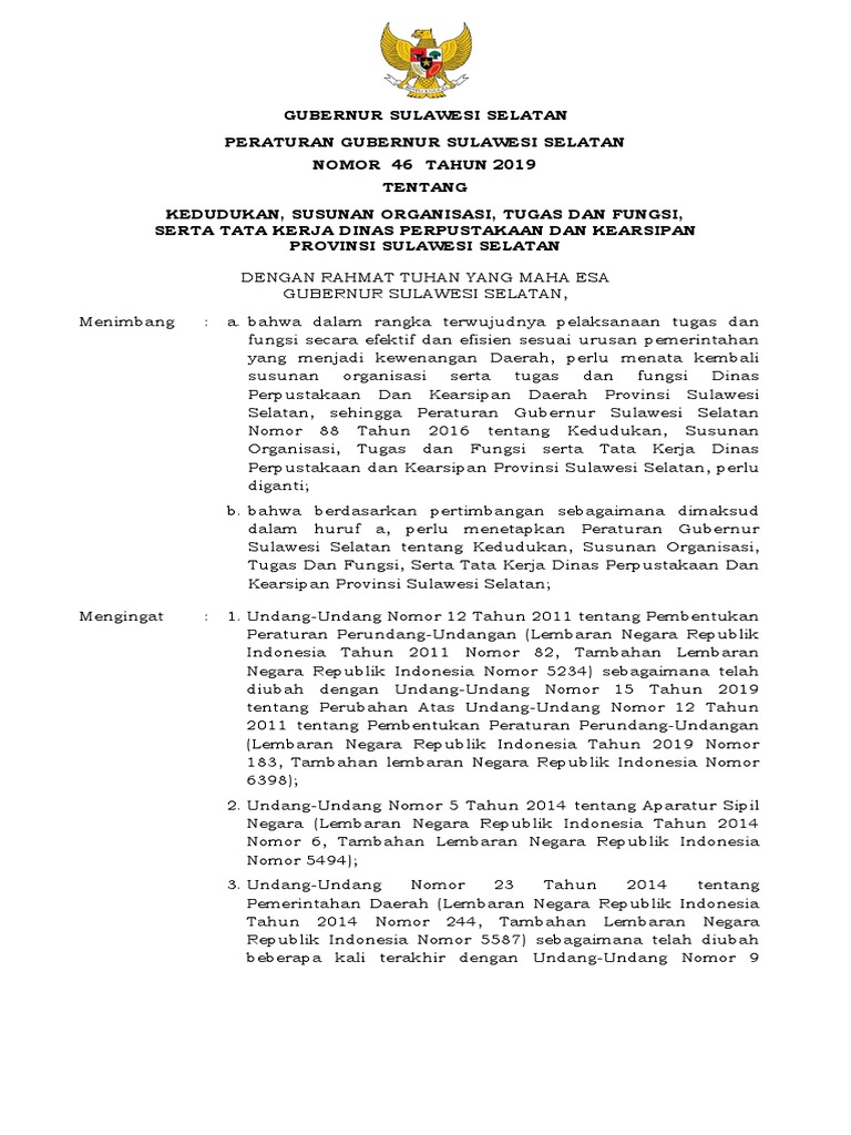 Menetapkan Organisasi dan Fungsi Dinas Perpustakaan dan Kearsipan | PDF