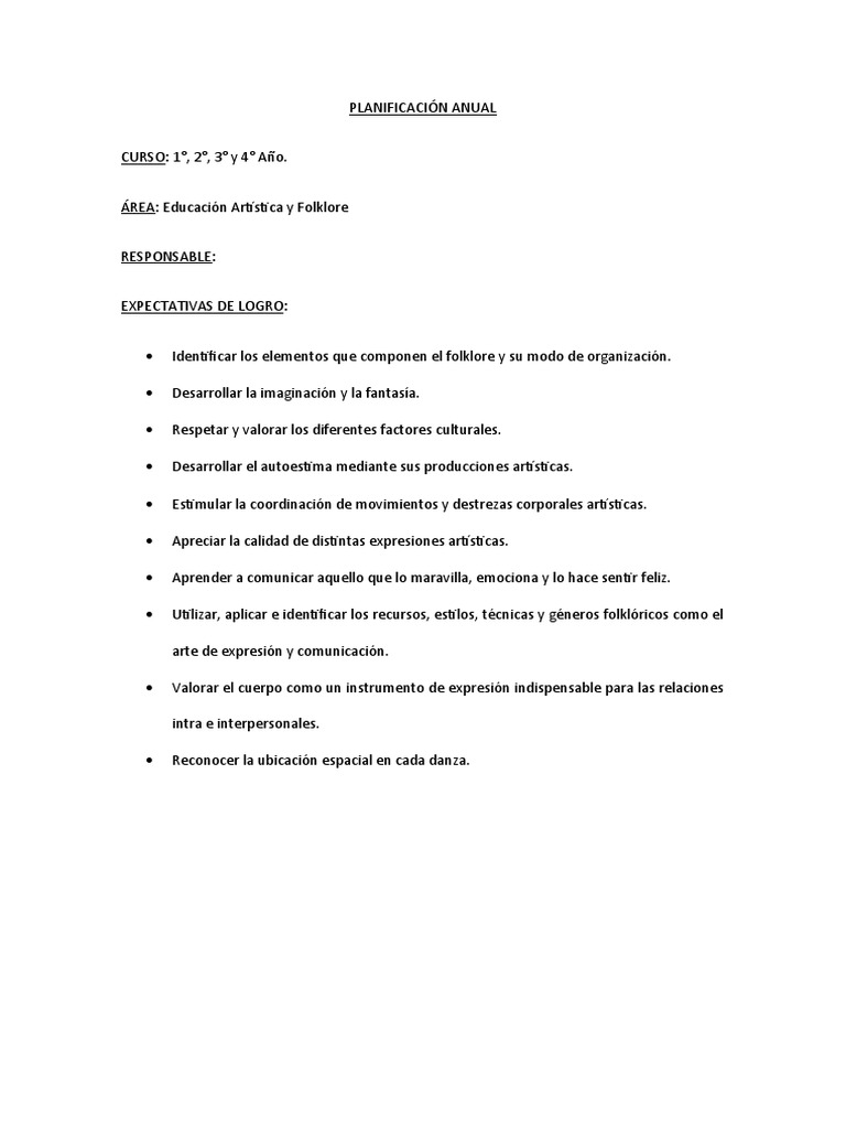 Planificacion Anual Pdf Bailes Folklore