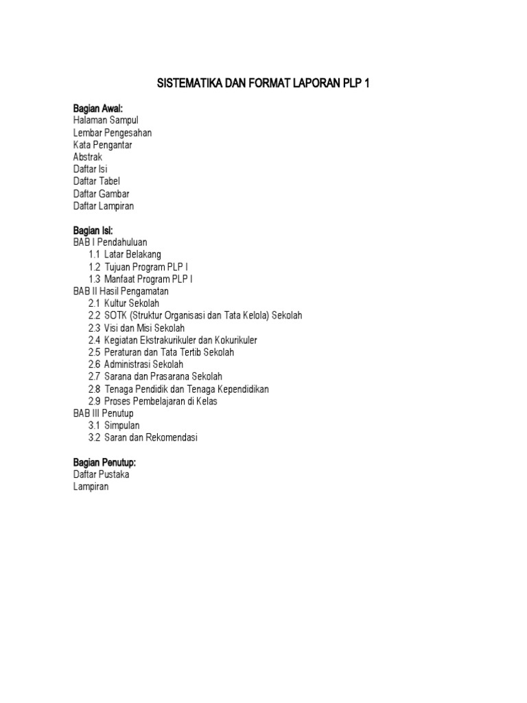 Sistematika Dan Laporan PLP 1 | PDF