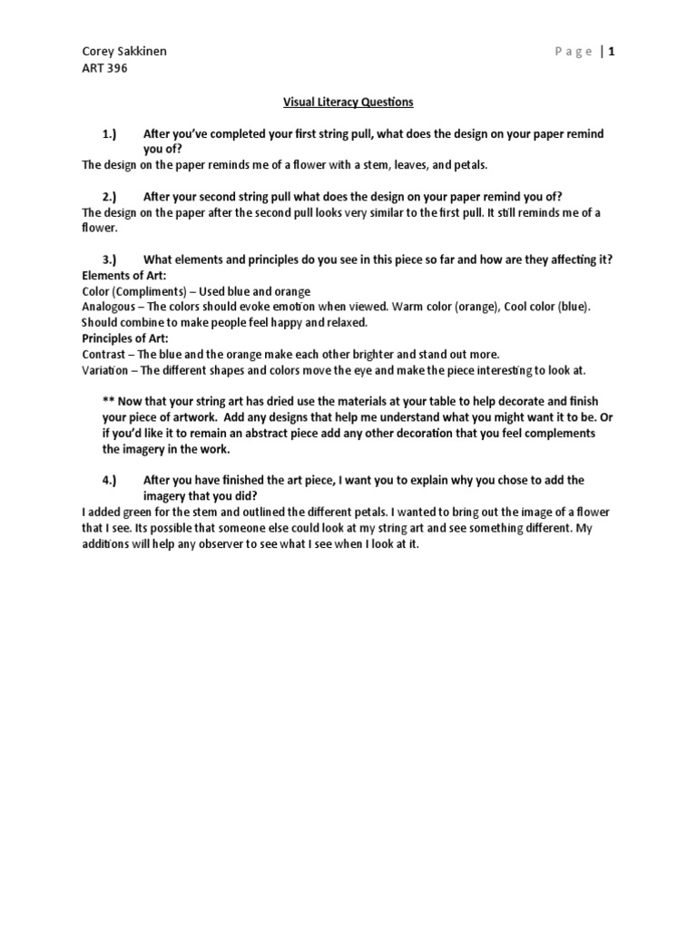 Visual Literacy String Art Questions | PDF | Art