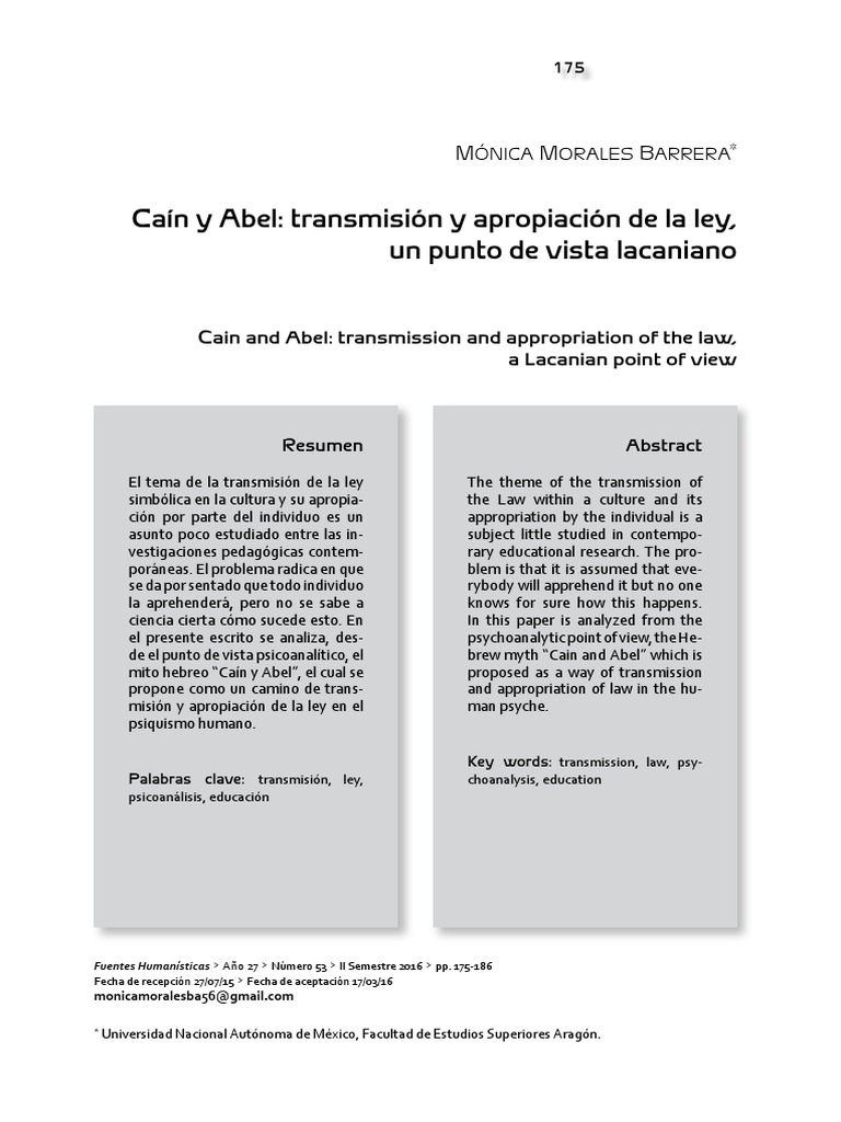 Caín y Abel: Ley y Psicoanálisis | PDF | Edipo | Jacques Lacan
