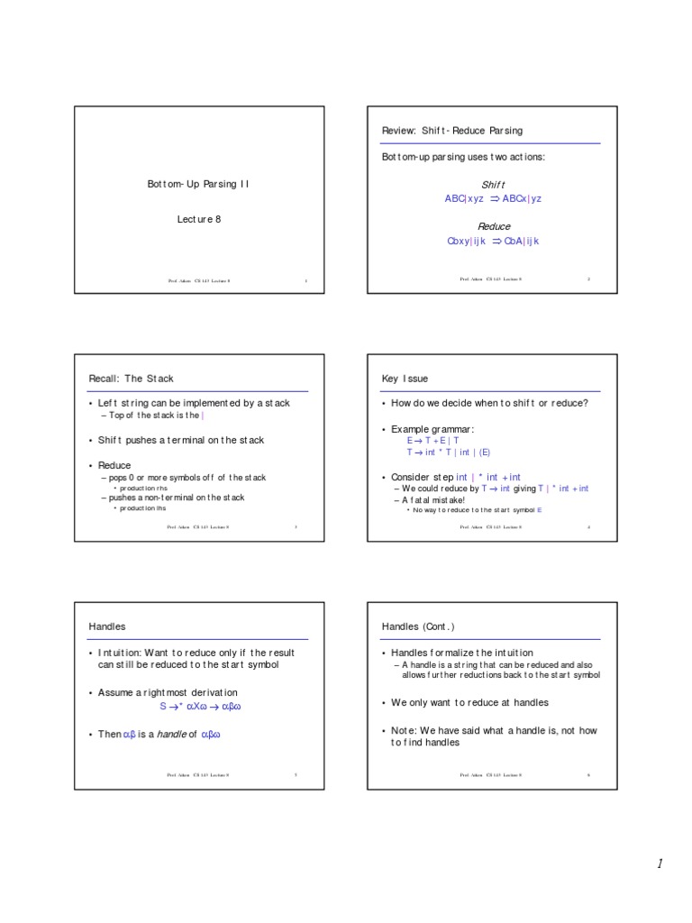 Shift Review Shift Reduce Parsing Pdf Parsing Syntax Logic 7489