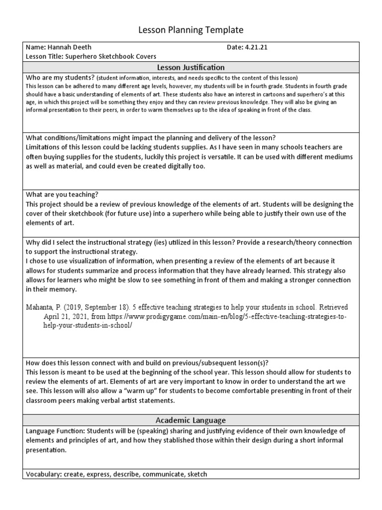 Lesson Planning Template Edtpa 2021 2 | PDF | Teachers | Discourse