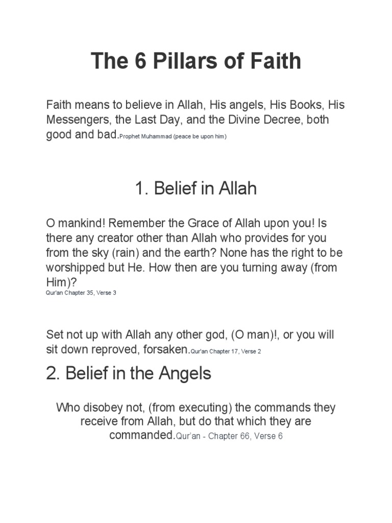 The 6 Pillars of Faith | PDF | Prophets And Messengers In Islam | Quran