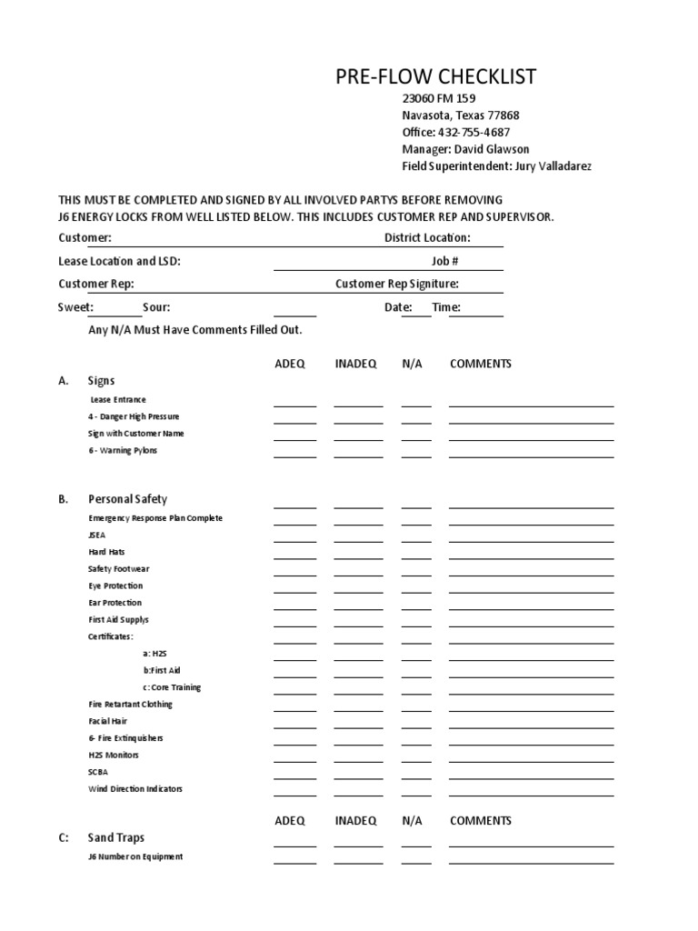 Pre Flow Checklist | PDF | Valve | Pipe (Fluid Conveyance)