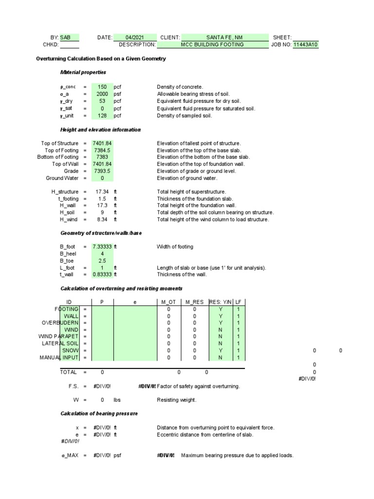 Overturning Check | PDF | Foundation (Engineering) | Density