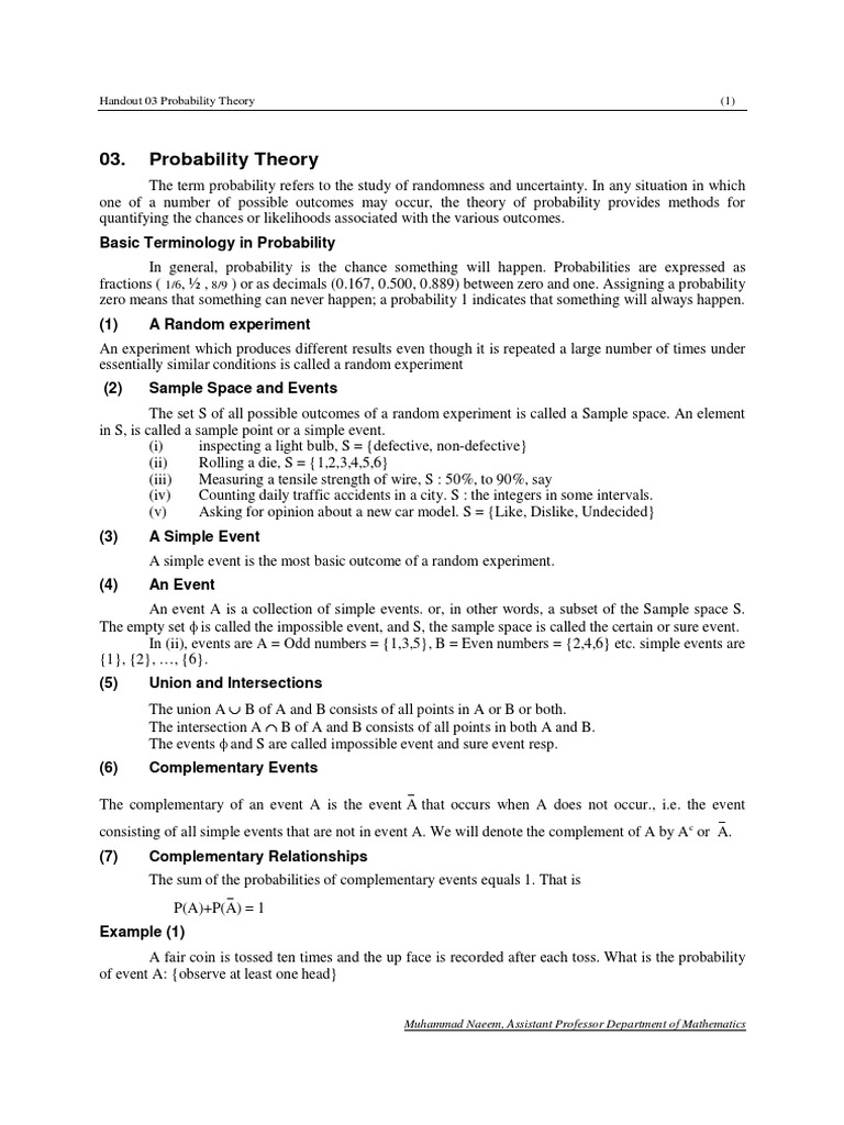 ES 03 Probability Theory | PDF | Odds | Probability