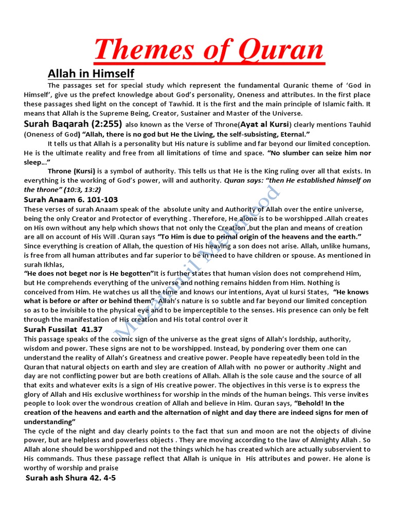 Themes of Quran 2021 | PDF | God In Islam | Tawhid