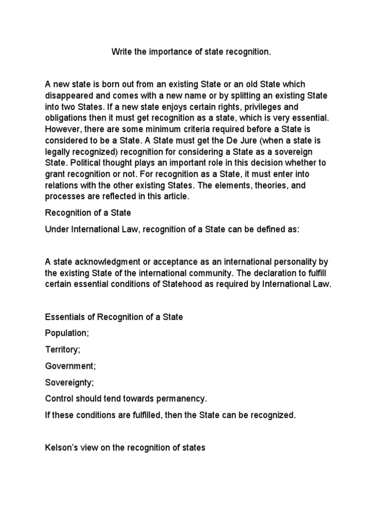 Importance of State Recognition | PDF | Sovereign State | U.S. State