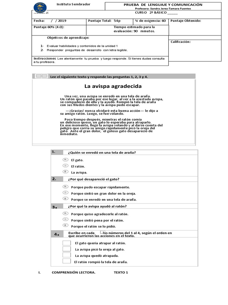 Prueba Unidad 1 3ro Sandra Jerez | PDF
