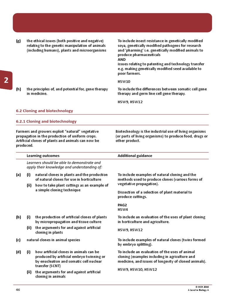 Specification Accredited A Level Gce Biology A h420 52 | PDF | Cloning ...