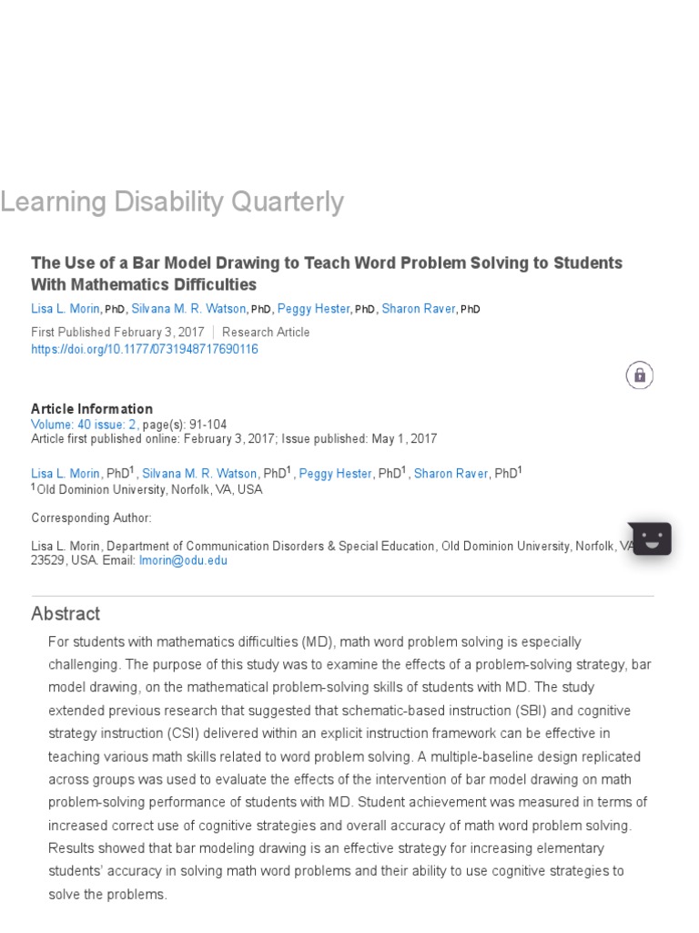 Bar Model Drawing for Math Difficulties | PDF | Learning Disability ...