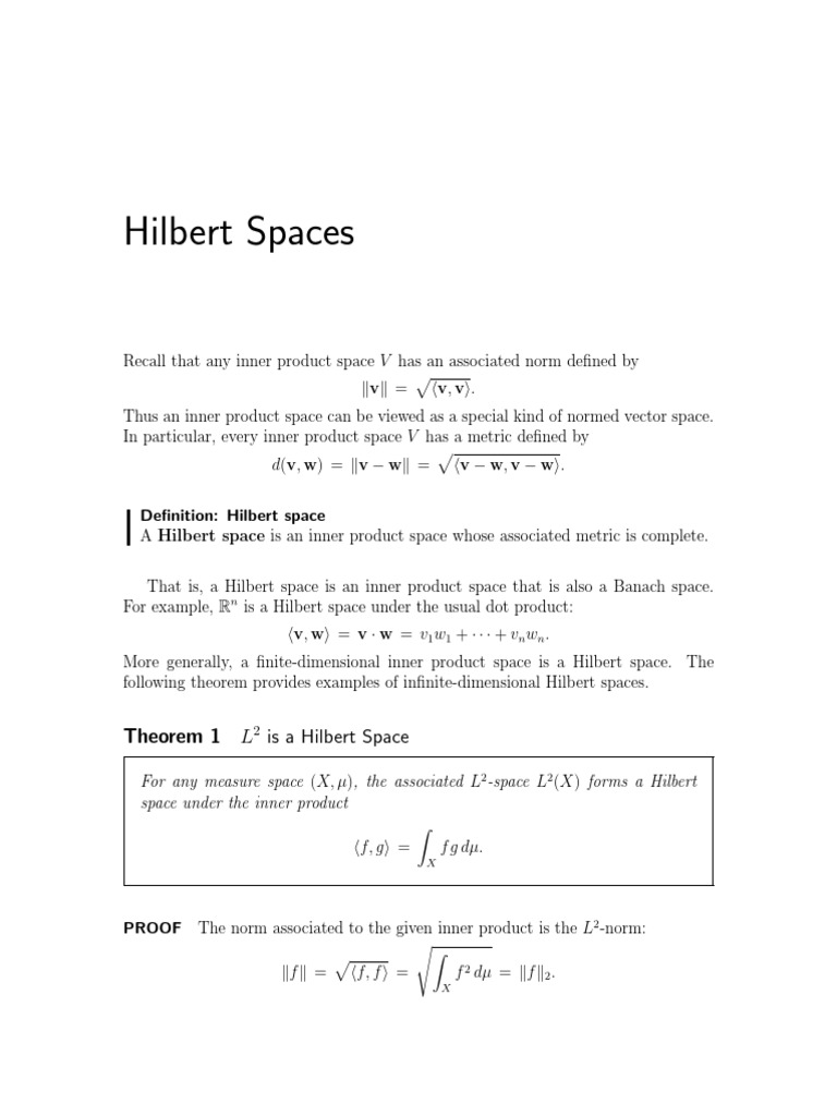 Understanding Hilbert Spaces and Properties | PDF | Basis (Linear ...
