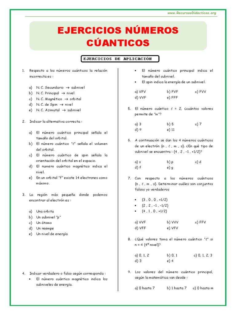 Ejercicios Numeros Cuanticos 8 | PDF | Orbital atómico | Electrón