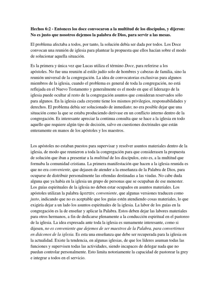 Hechos 6-2 | PDF | Iglesia Católica | Biblia