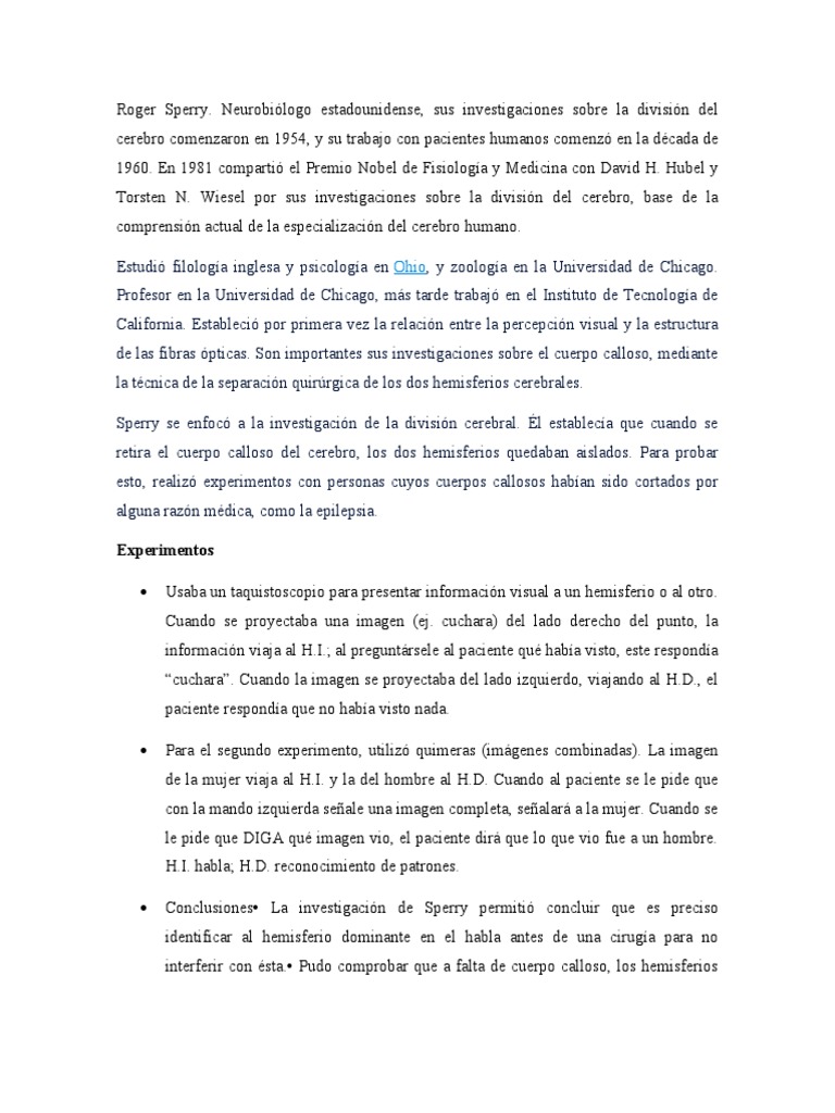 Roger Sperry | PDF | Sistema límbico | Cerebro