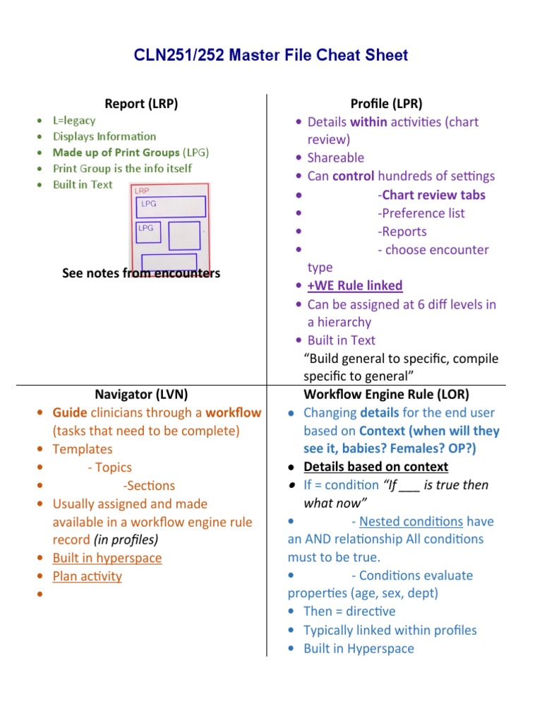 CLN251/252 Master File Cheat Sheet: Report (LRP) Profile (LPR) | PDF ...