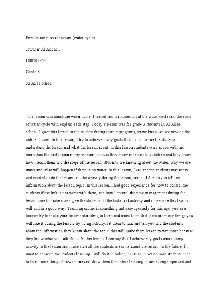 Water Cycle Lesson (Reflection) | PDF | Career & Growth