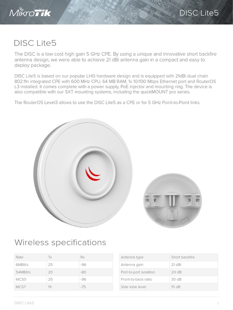 Datasheet DISC Lite5 | PDF | Ieee 802.11 | Antenna (Radio)