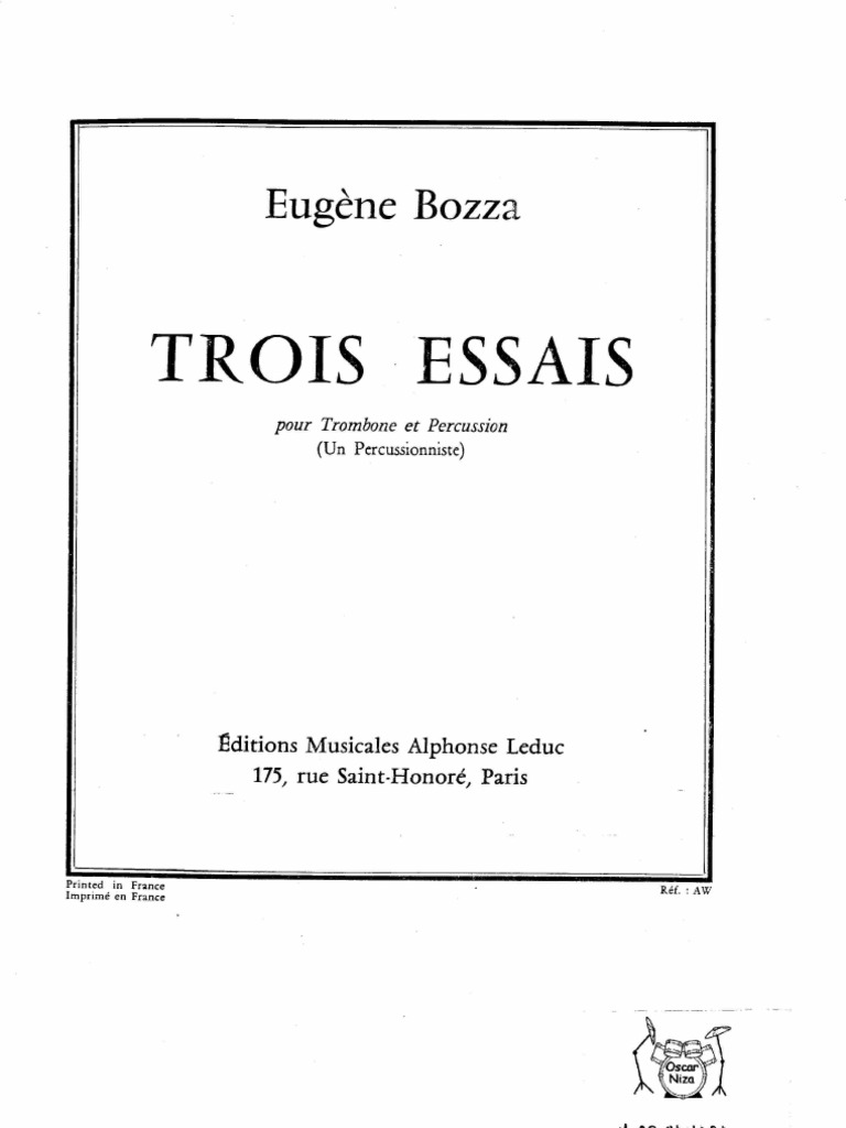 Eugene Bozza - Trois Essais Pour Trombone Et Percussion (Score) | PDF