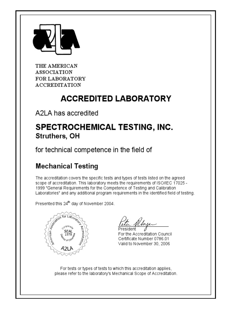 Accredited Laboratory: A2LA Has Accredited | PDF | Chemical Substances ...