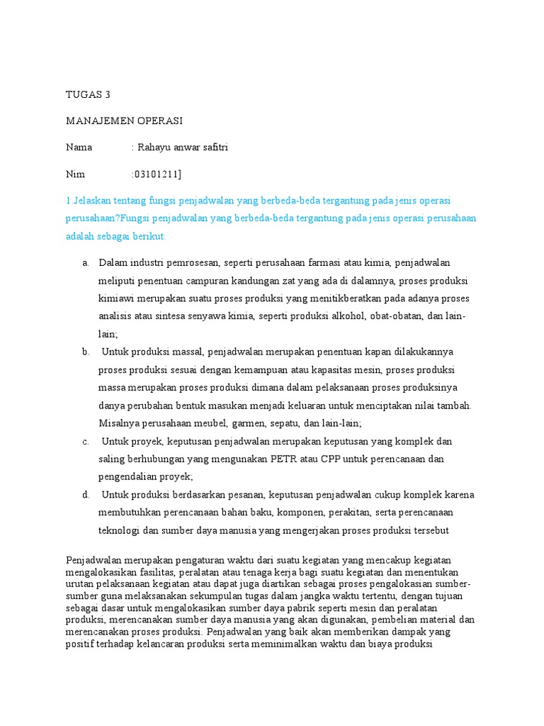 TUGAS 3 Manajemen Operasi - Rahayu | PDF