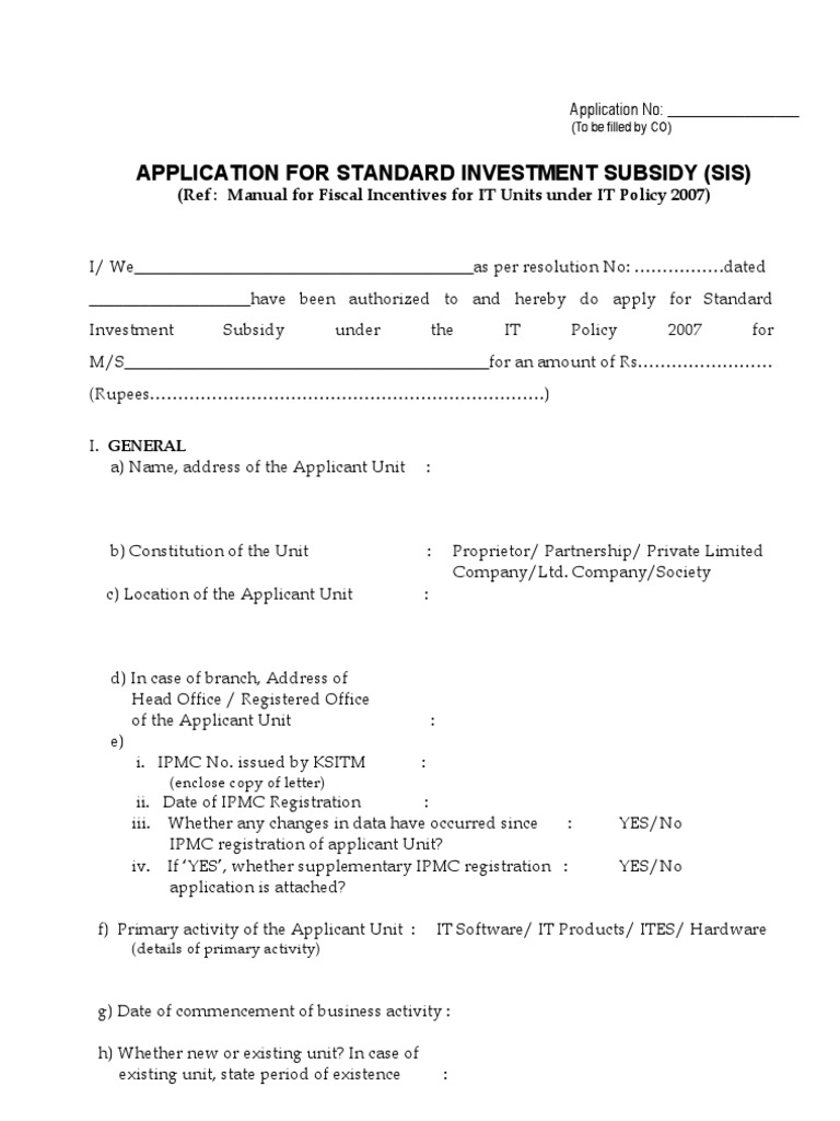 Application For Standard Investment Subsidy (Sis) | PDF | Guarantee ...