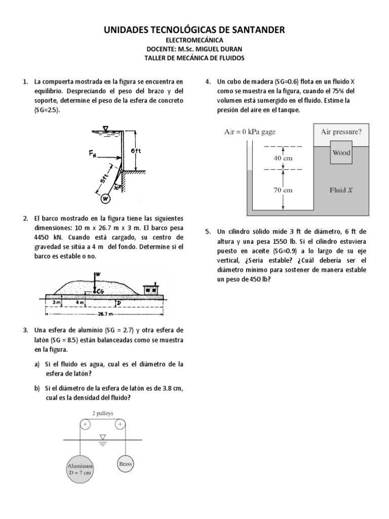 Taller Mecanica de Fluidos | PDF | Ciencia y matemáticas