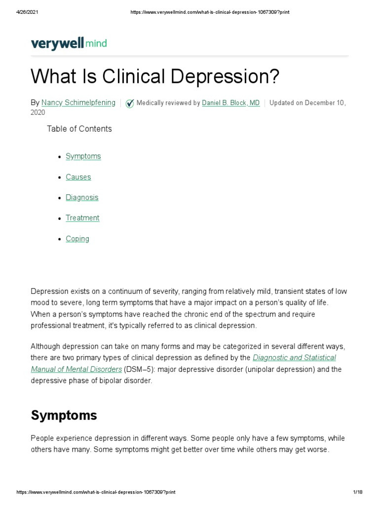 What Is Clinical Depression 1067309 | PDF | Major Depressive Disorder ...