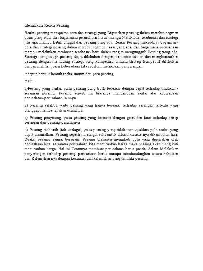 Identifikasi Reaksi Pesaing | PDF