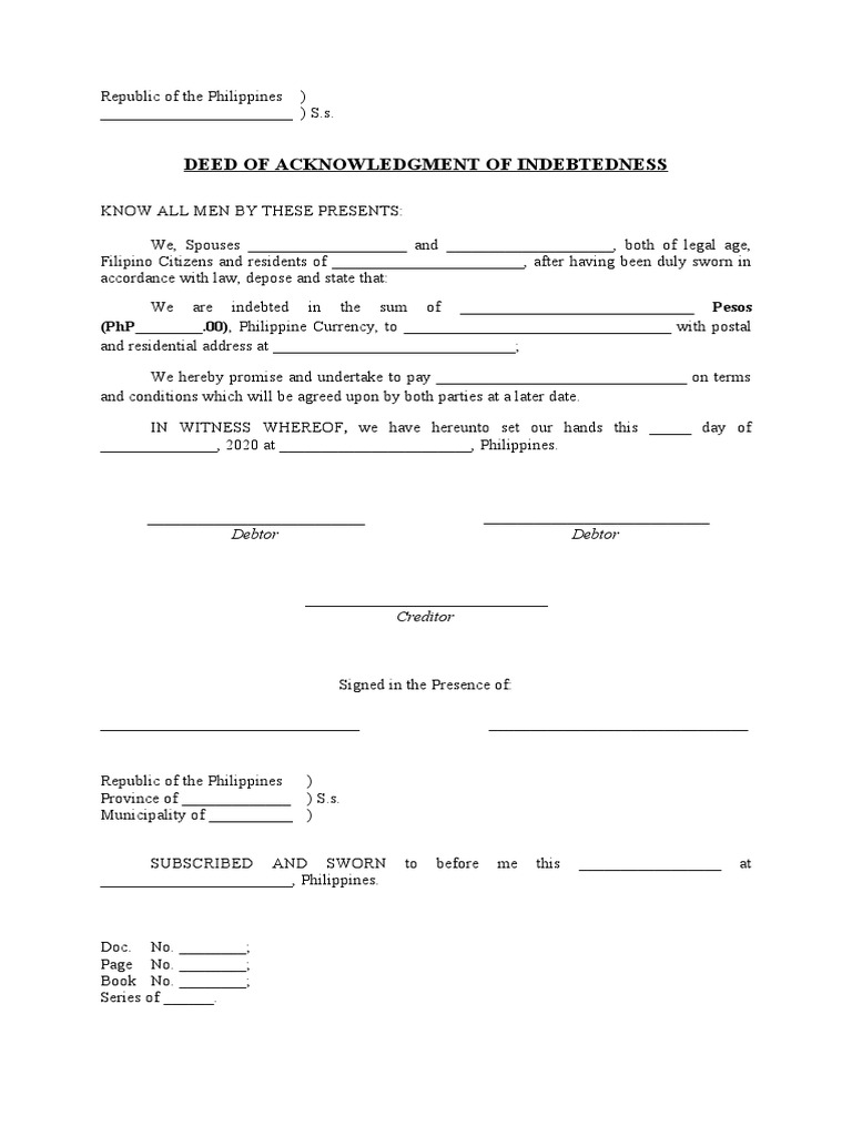 Sample Acknowledgment of Debt | PDF