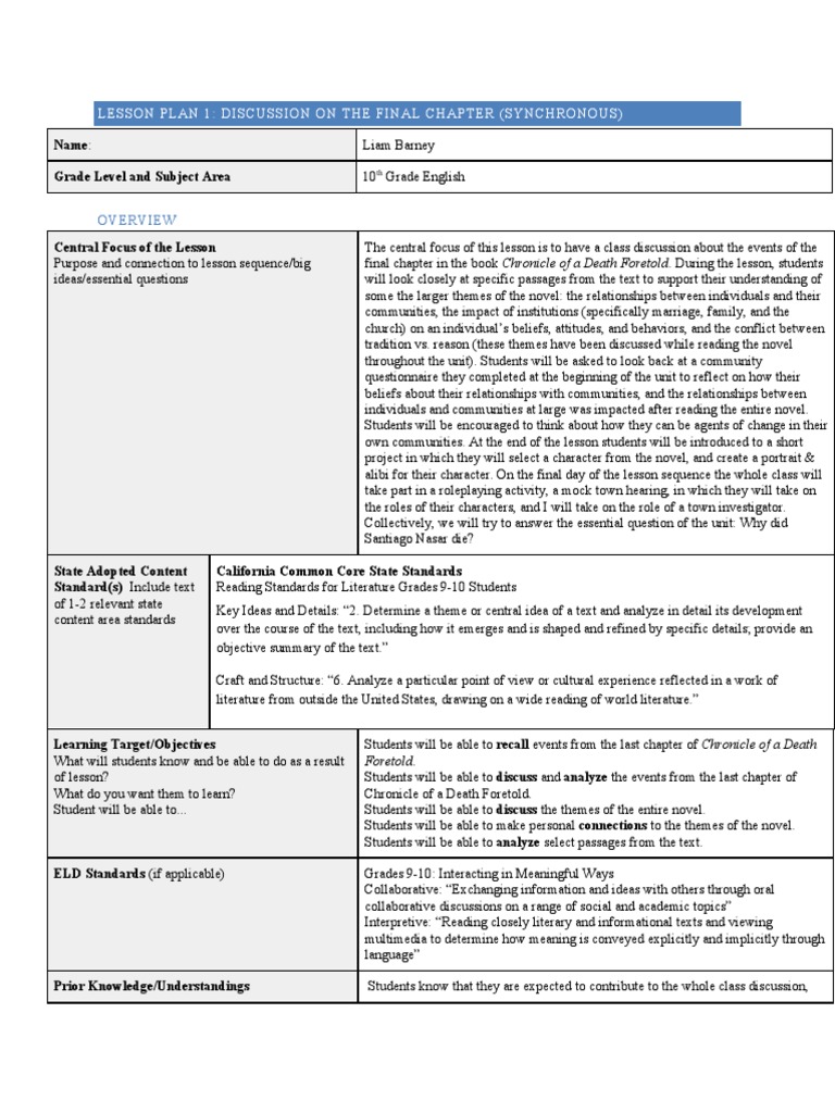 Final Chapter Discussion: Death Foretold | PDF | Educational Assessment ...