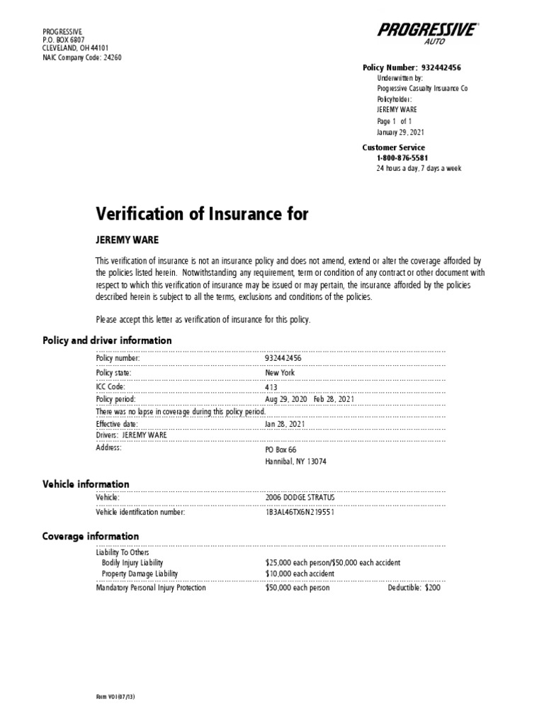 Verification of Insurance | PDF | Insurance | Private Law