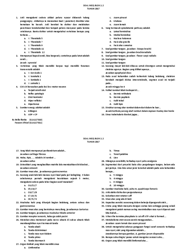 Soal MCQ Blok 1.2 2017 | PDF