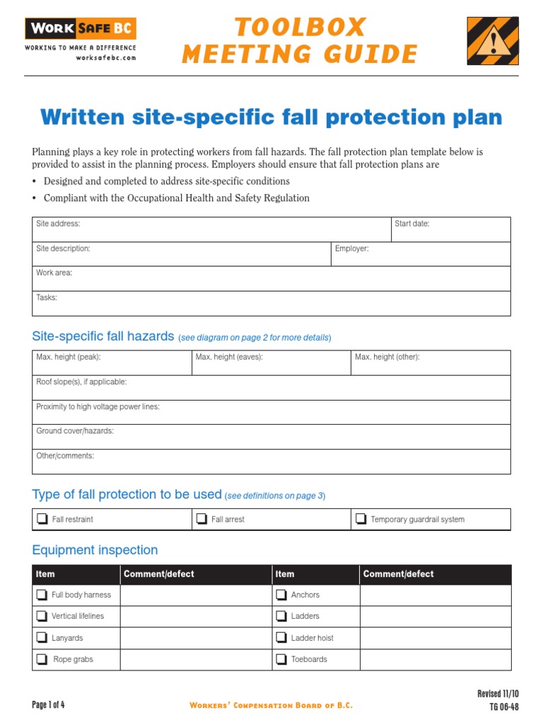 Site-Specific Fall Protection Plan | PDF | Occupational Safety And ...