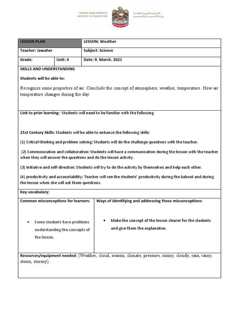 Weather Lesson MST 1 | Download Free PDF | Lesson Plan | Teachers