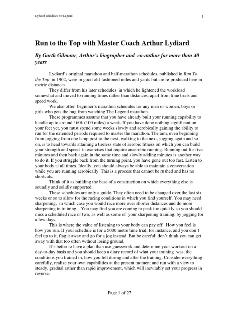 Lydiard Marathon Training Schedules | PDF | Running | Racing