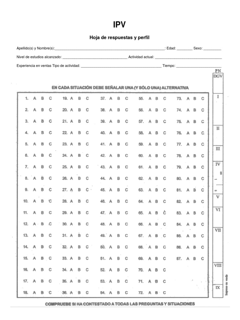 Ipv Plantilla y Hoja de Respuestas | PDF