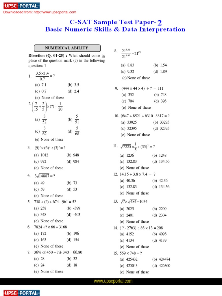 CSAT Basic Numeric Skills Data Interpretation Quantitative Sample Paper ...