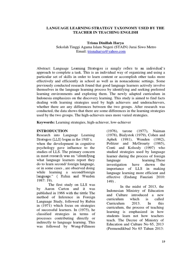 en Language Learning Strategy Taxonomy Used | PDF | Metacognition ...